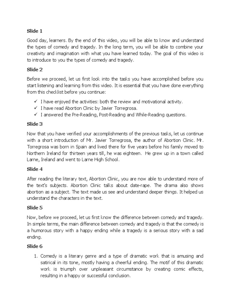 Lecture Transcript Lesson 6 Types of Drama | PDF | Comedy | Tragedy