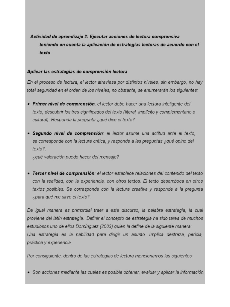 Estrategias para la Comprensión Lectora | PDF | Comprensión lectora ...