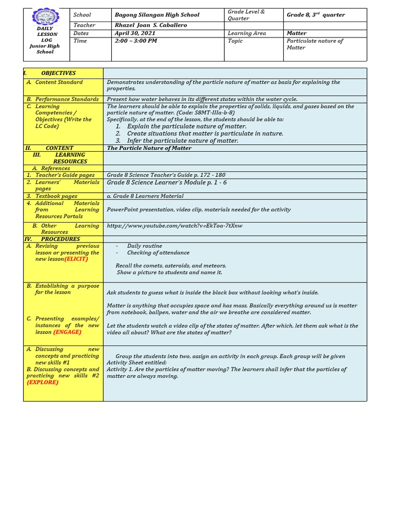 Explain The Particulate Nature of Matter. 2. Create Situations That ...