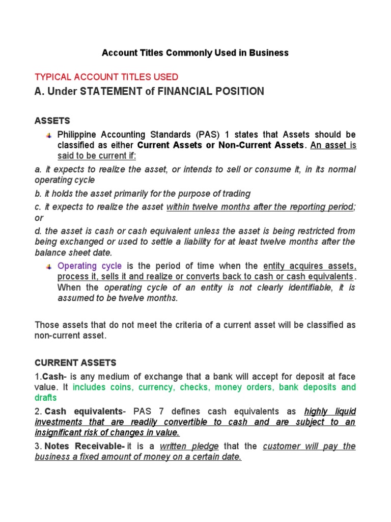 Common Business Account Titles | PDF | Expense | Fixed Asset