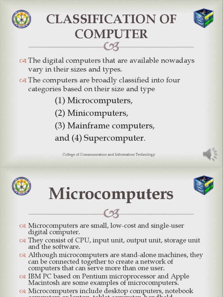 Classification of Computers | PDF | Microcomputers | Personal Computers