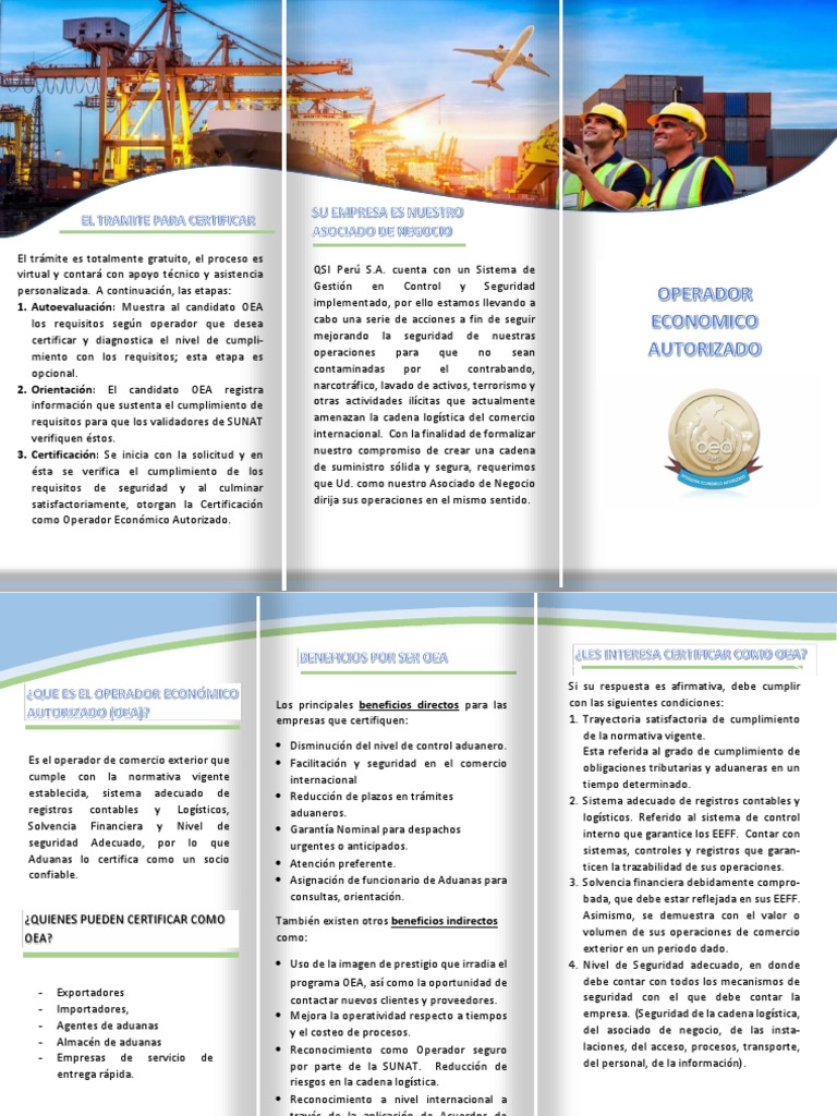Triptico OEA QSI Perú S.A. v01 | PDF | Logística | aduana
