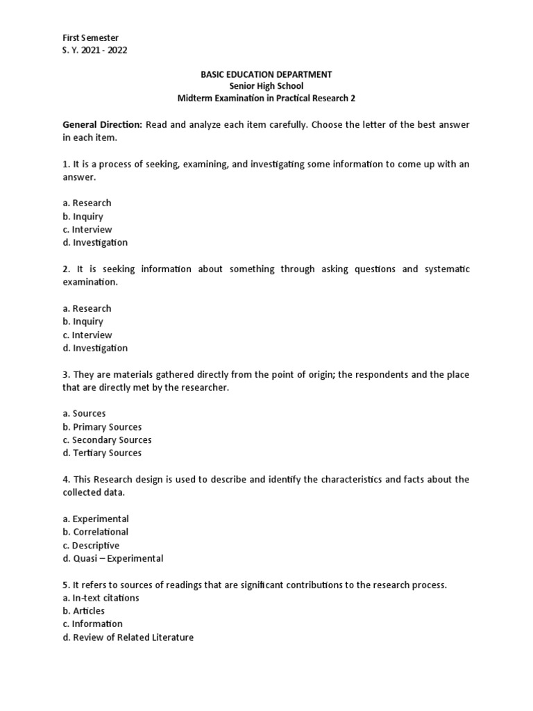 General Direction: Read and Analyze Each Item Carefully. Choose The ...