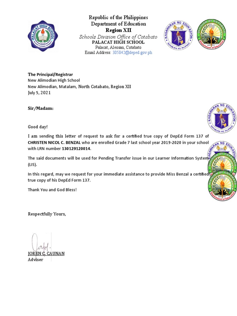 Letter of Request Miss Benzal | PDF