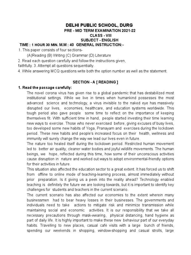 Class VIII English | PDF