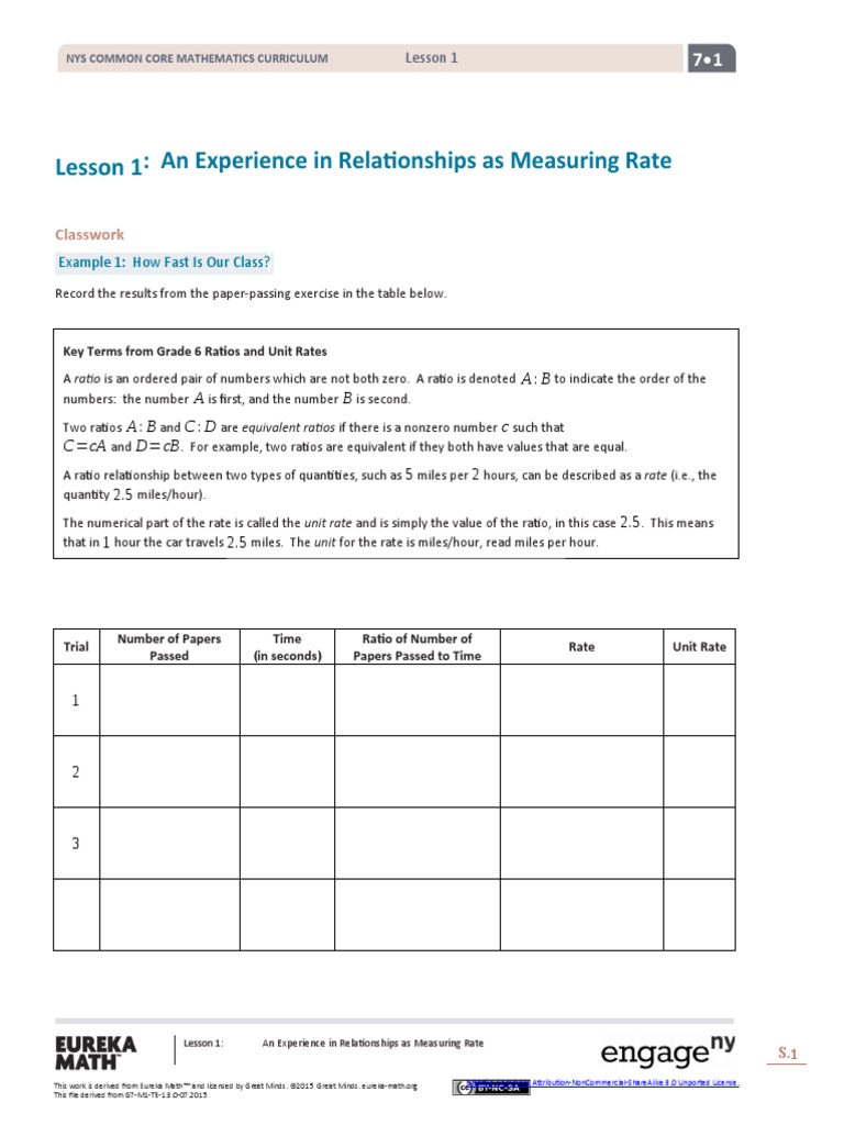 Math g7 m1 Topic A Lesson 1 Student | PDF | Ratio | Common Core State ...