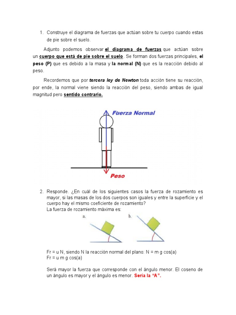 Fuerzas que actúan sobre un cuerpo en reposo sobre una superficie | PDF ...