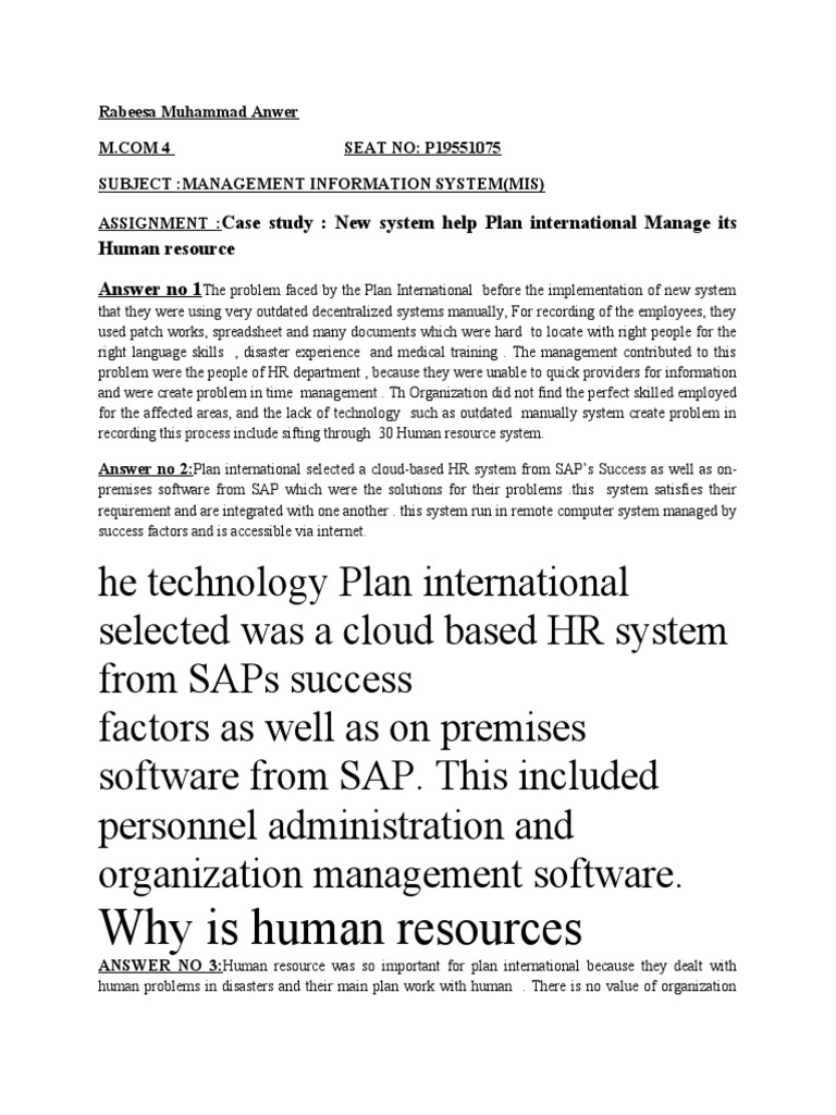 Why Is Human Resources: Case Study: New System Help Plan International ...