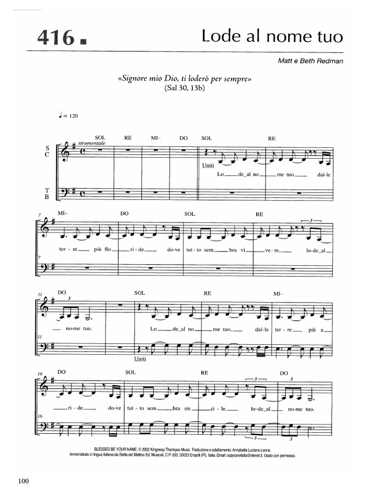 Lode Al Nome Tuo - Rns - Spartito | PDF