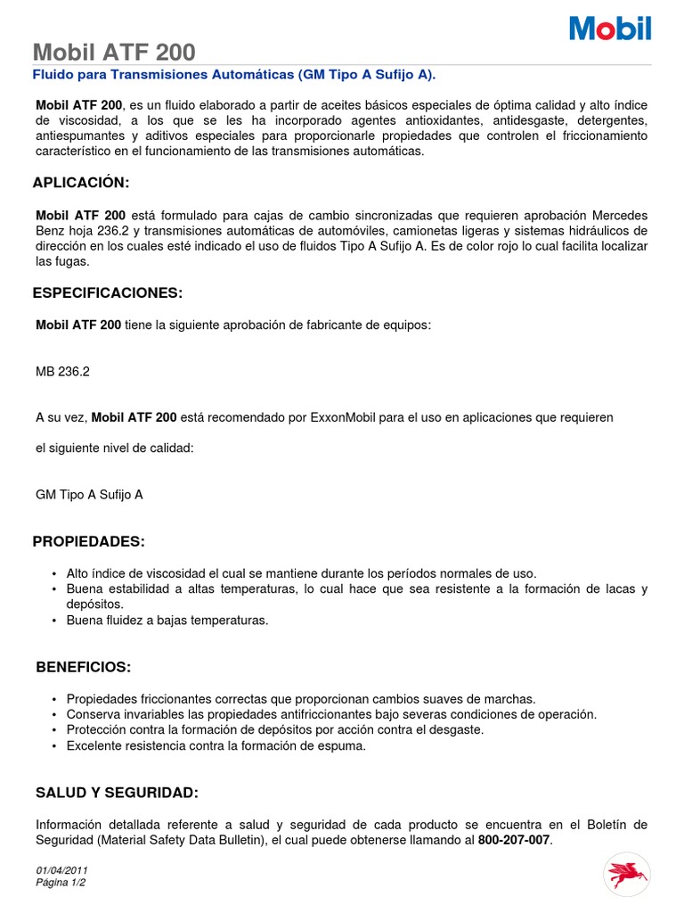 Mobil ATF 200 | PDF | Transmisión automática