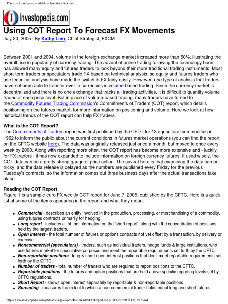 Using COT Report To Forecast FX Movements: Kathy Lien | PDF | Futures ...