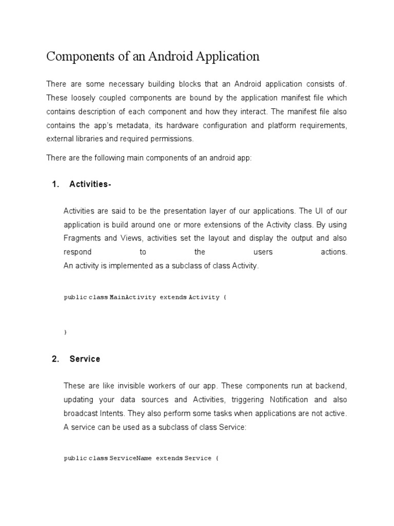 Components of An Android Application: 1. Activities | PDF | Android ...