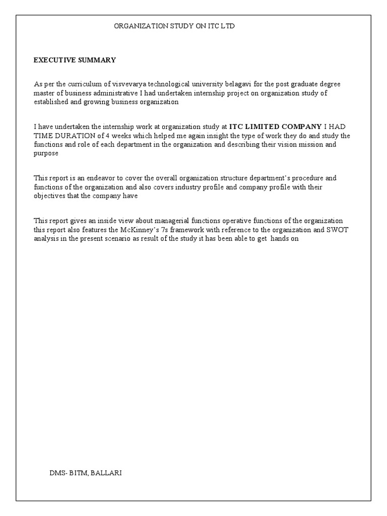 ITC Ltd: Organizational Study Insights | PDF | Business | Economies
