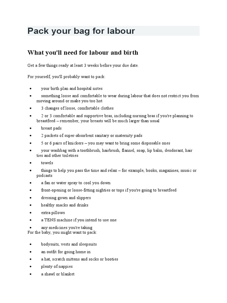 Labour Bag (NHS) | PDF | Clothing