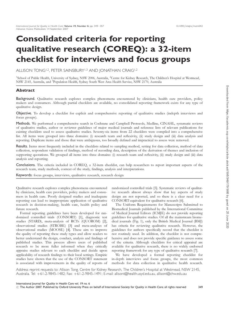 COREQ CheckList Untuk Penelitian Kualitatif | Download Free PDF | Focus ...
