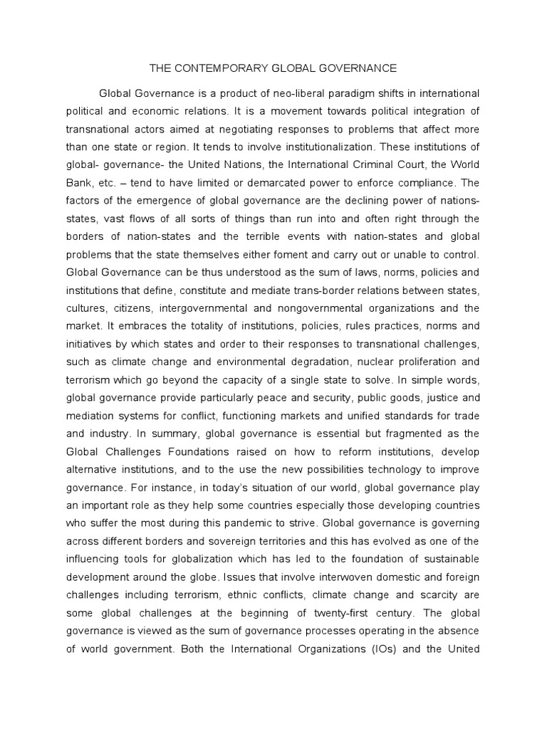 The Contemporary Global Governance | PDF | Global Governance | United ...
