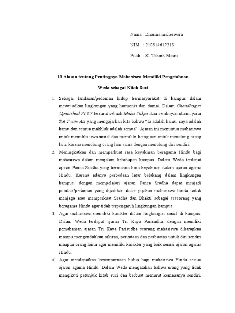 10 Alasan Mahasiswa Mempelajari Weda Sebagai Kitab Suci | PDF