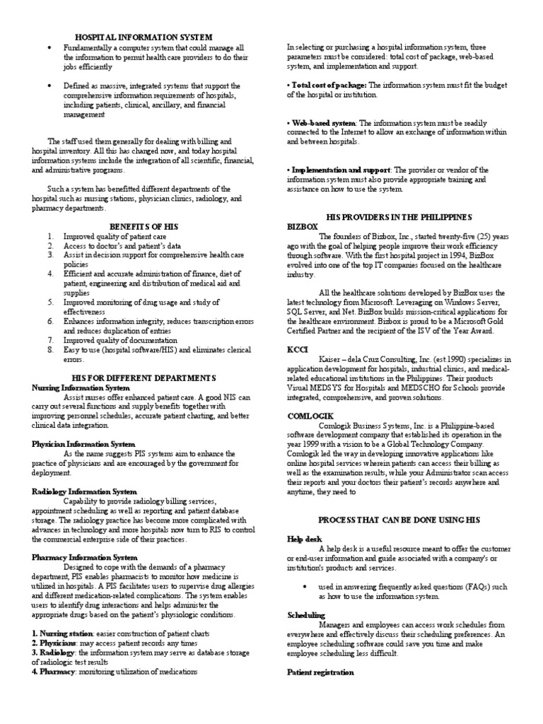 Overview of Hospital Information Systems | PDF | Hospital | Pharmacy