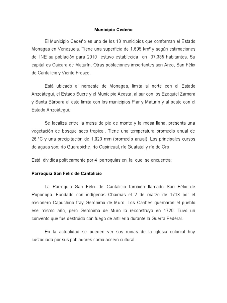 Información sobre el Municipio Cedeño | PDF