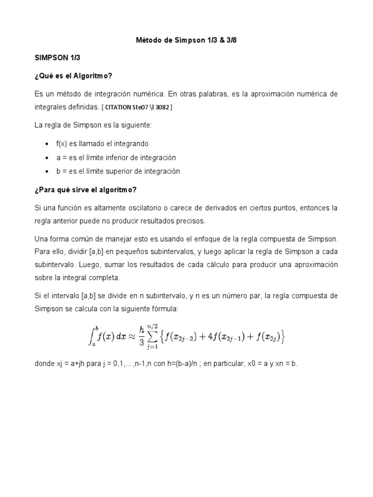 Método de Simpson 1/3 y 3/8: Una explicación de los algoritmos numéricos para la aproximación de ...