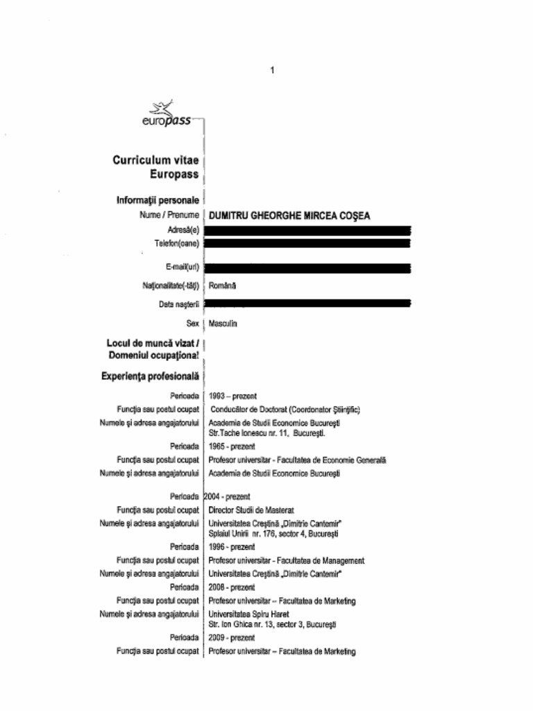 Mircea Cosea CV | PDF
