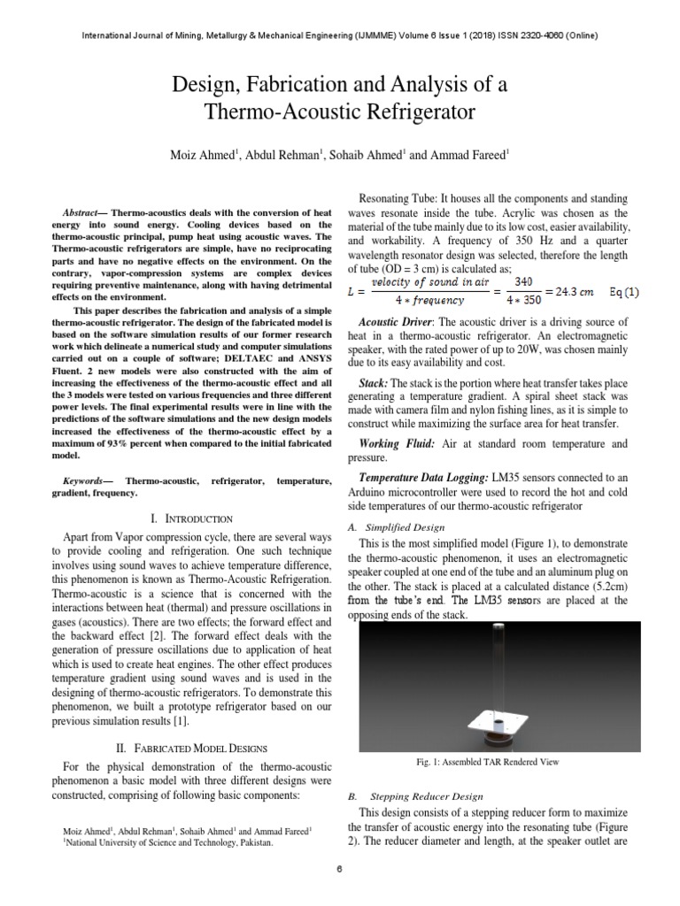 Design, Fabrication and Analysis of A Thermo-Acoustic Refrigerator ...