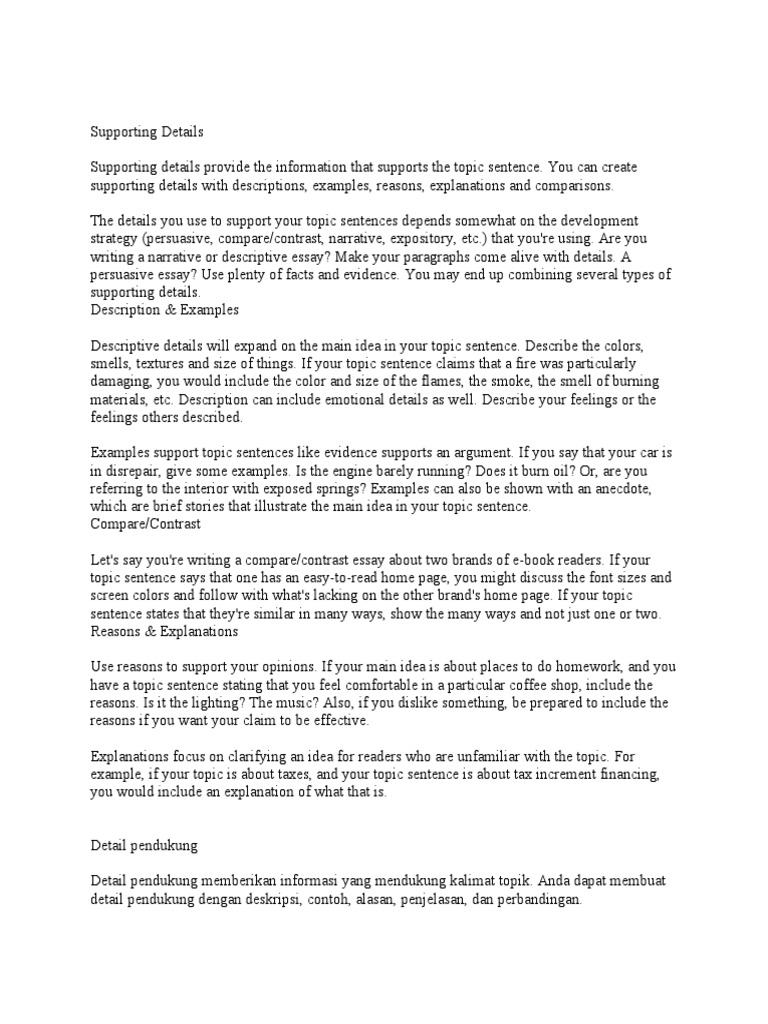 Supporting Details | PDF | Essays | Writing