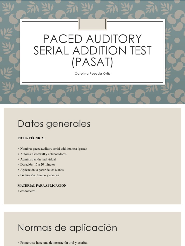 Paced Auditory Serial Addition Test (Pasat) | PDF | Cognición