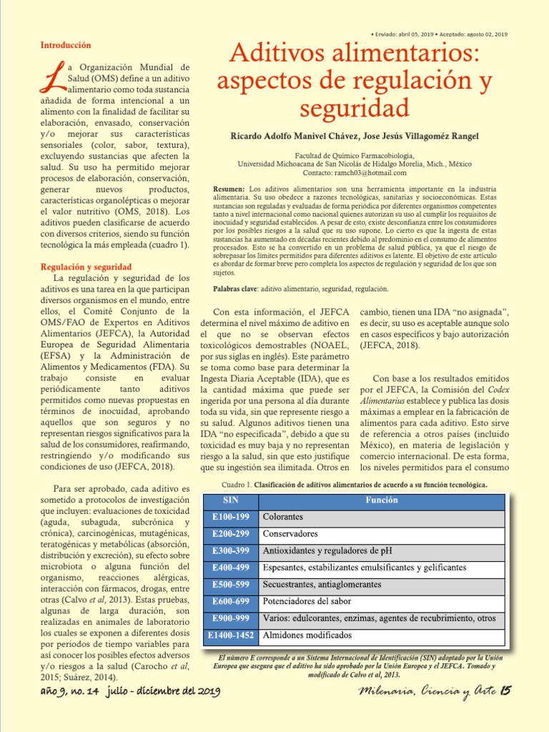 Aditivos Alimentarios, Aspectos de Regulacion y Seguridad | PDF ...