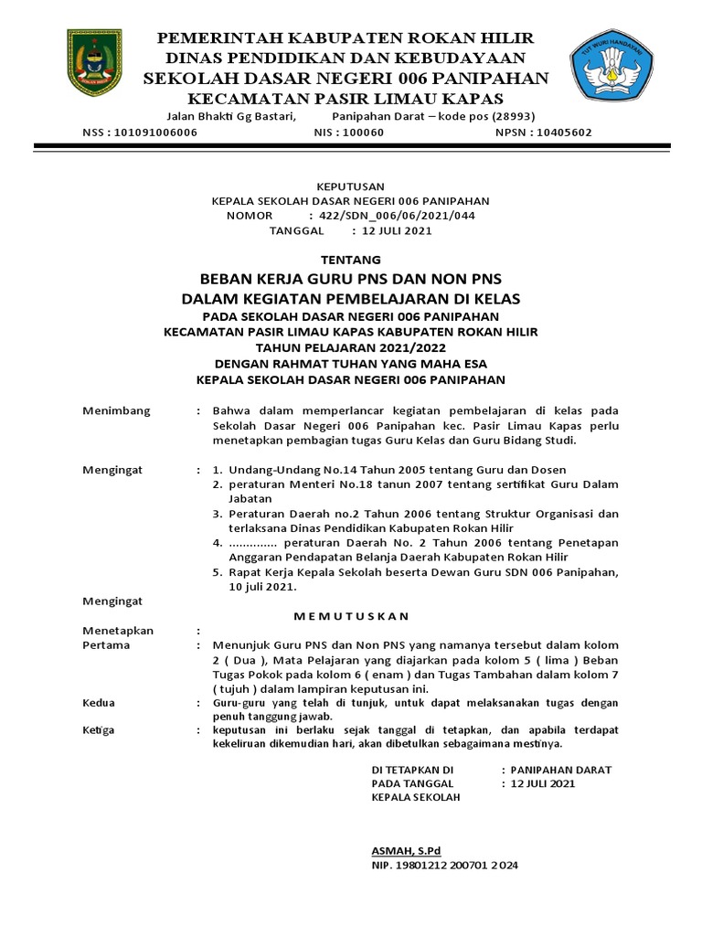 SK Beban Tugas Guru | PDF