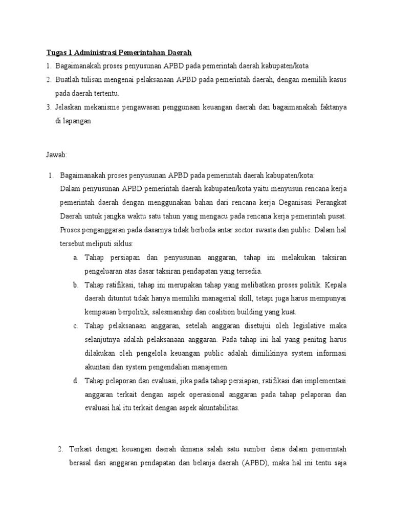 Tugas 1 Administrasi Pemerintahan Daerah | PDF