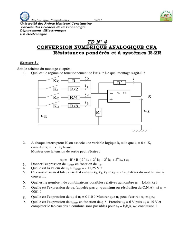 TD4-Convertisseur CNA-2021 | PDF | Ingénierie électronique | Ingénierie ...