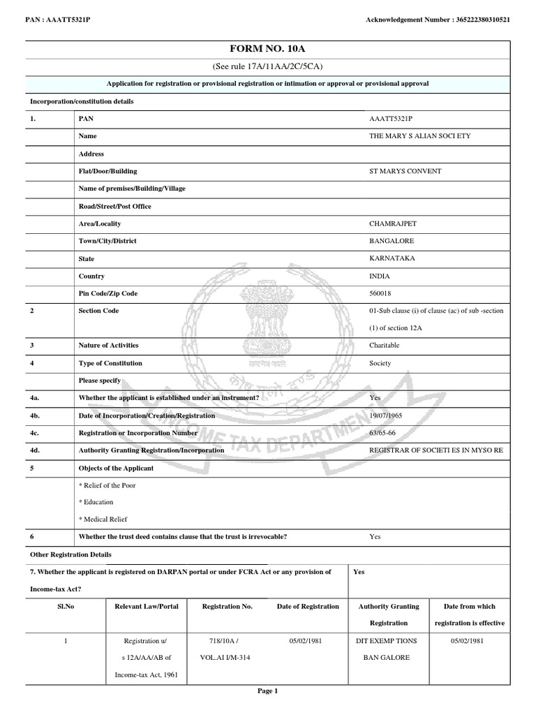 Form No. 10A: (See Rule 17A/11AA/2C/5CA) | PDF | Economies