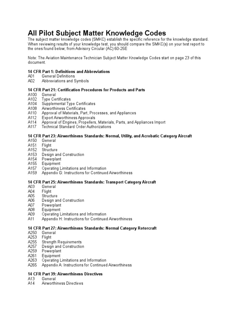 All Pilot Subject Matter Knowledge Codes | PDF | Instrument Flight ...