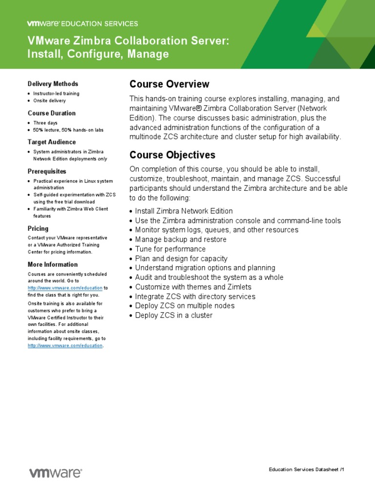 Vmware Zimbra Collaboration Server: Install, Configure, Manage | PDF | Trademark | Computer Cluster