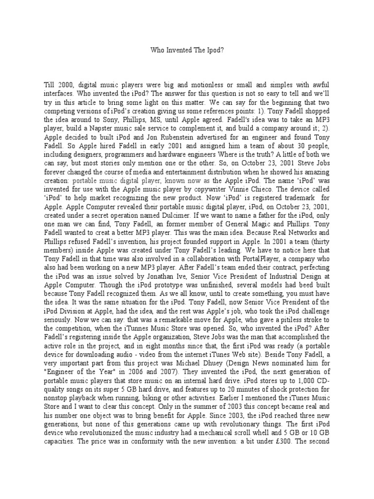 Who Invented The Ipod | PDF | I Pod | Apple Inc.