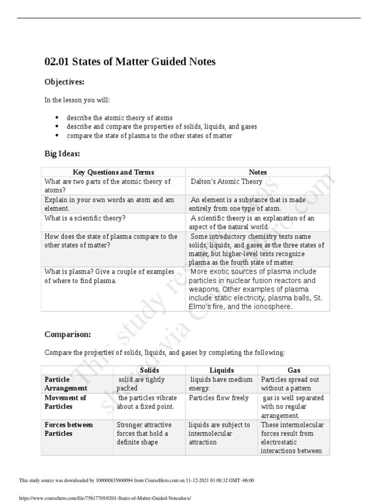 This Study Resource Was: 02.01 States of Matter Guided Notes | PDF ...