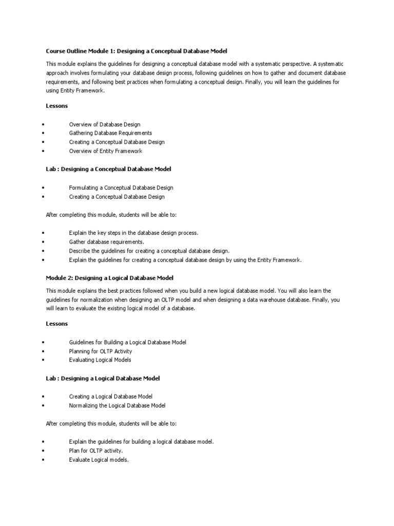 Course Outline Module 1 | PDF | Databases | Conceptual Model