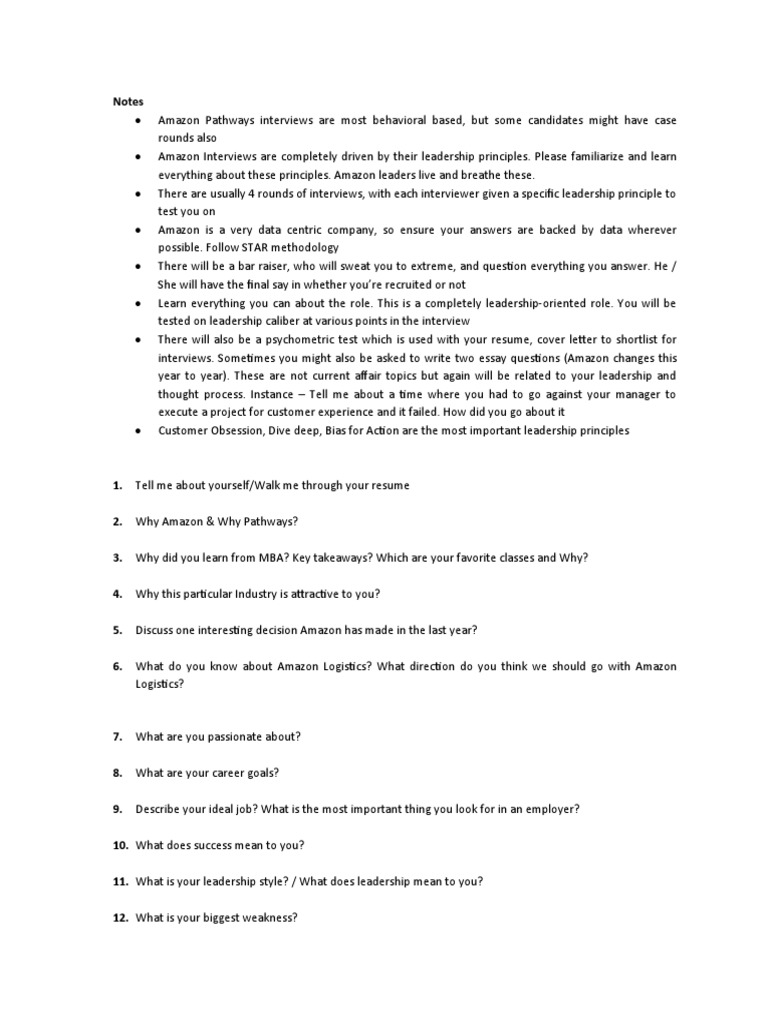 Amazon Pathways Interview Questions | PDF | Leadership | Interview