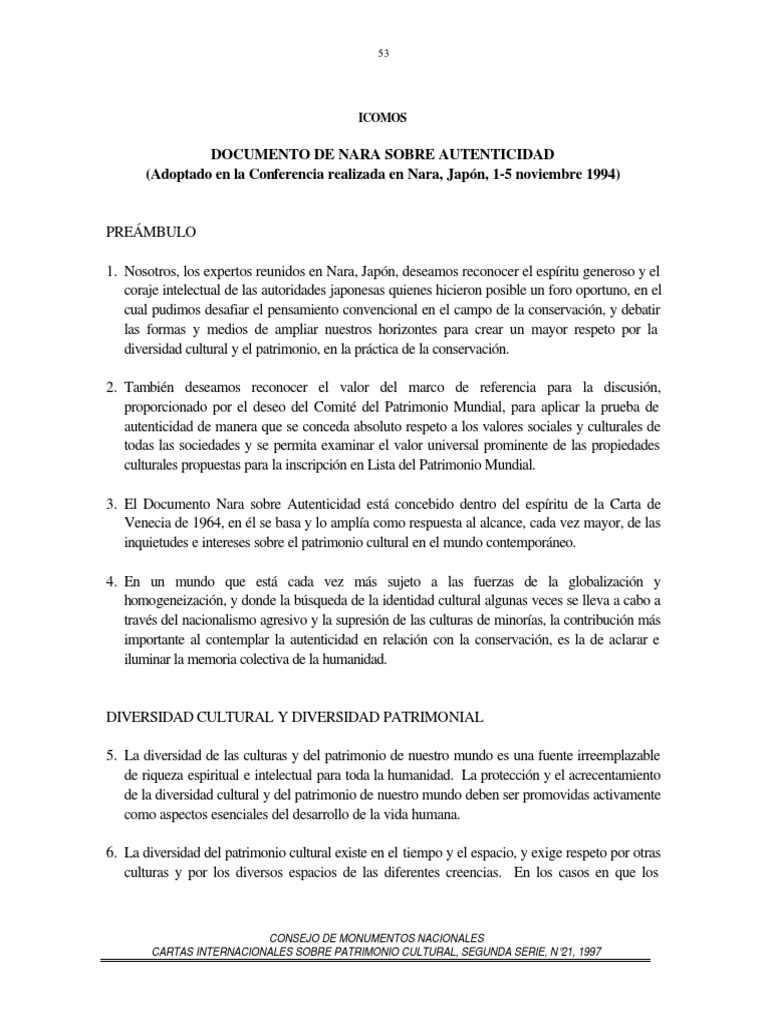 Los principios del Documento de Nara sobre la autenticidad cultural y ...