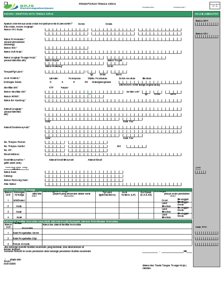 Formulir Pendaftaran BPJS Ketenagakerjaan | PDF
