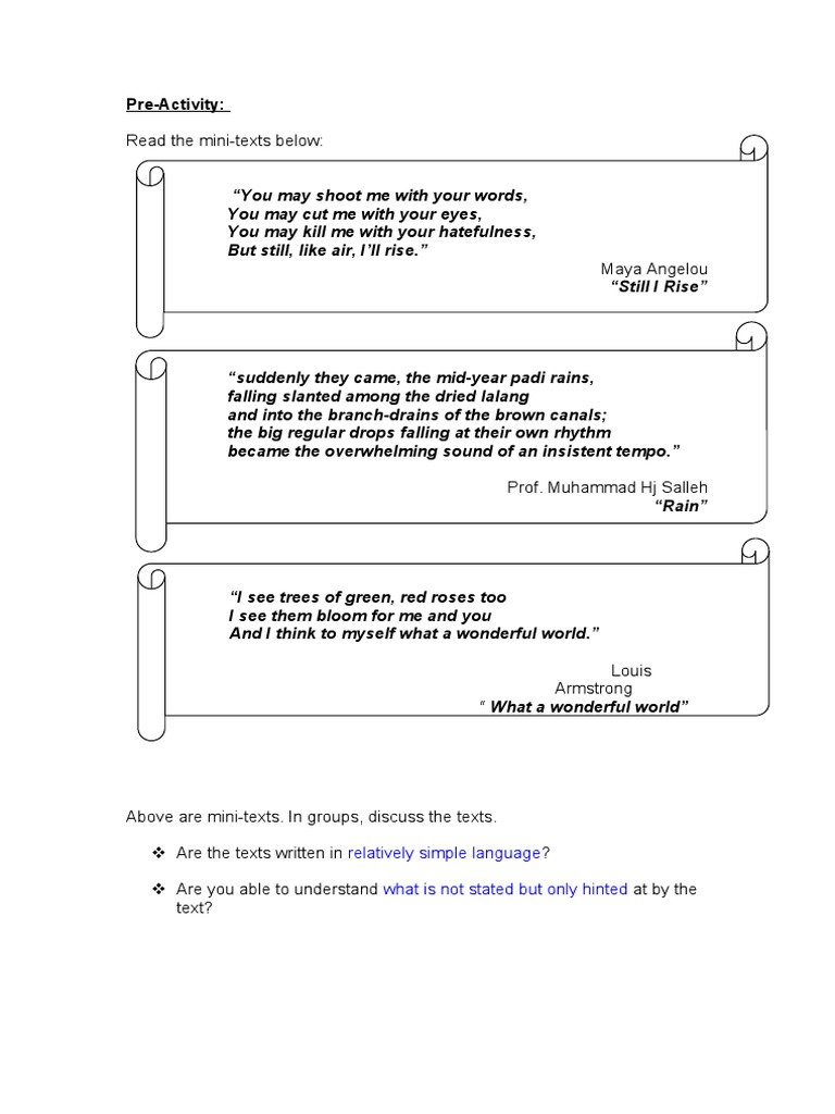 Read The Mini-Texts Below:: Pre-Activity | PDF