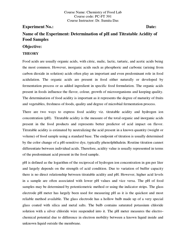 Determination of Acidity & PH | PDF | Ph | Chemistry