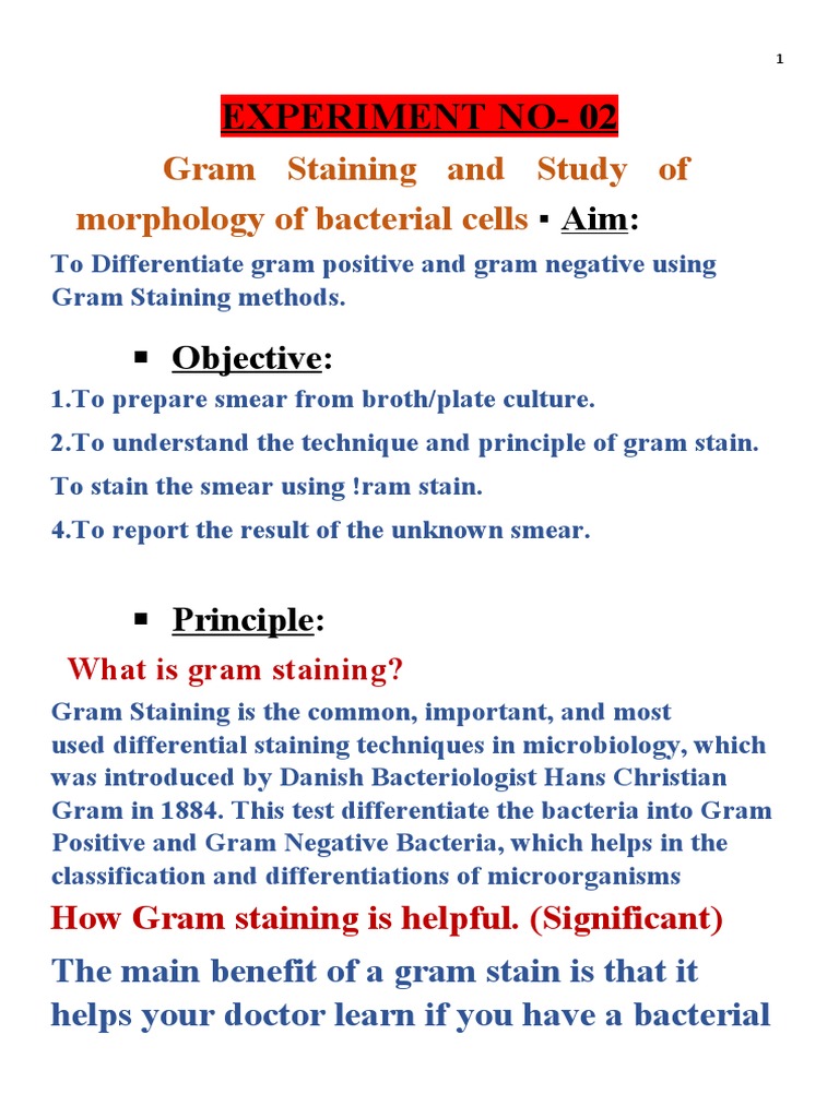 Experiment No-02: Gram Staining and Study of Morphology of Bacterial ...