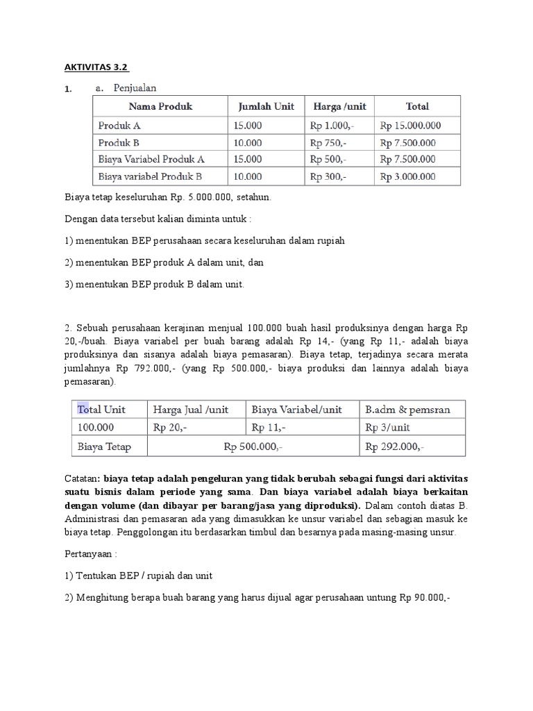Perhitungan BEP untuk Produksi Kerajinan | PDF | Pengelolaan Keuangan ...