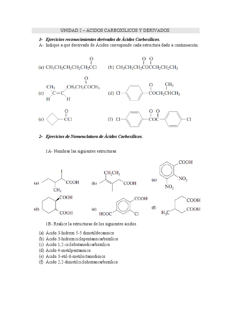 Ejercicios Ácidos Carboxílicos y Derivados | PDF