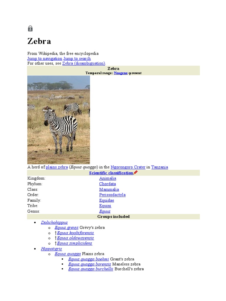 Zebra: From Wikipedia, The Free Encyclopedia For Other Uses, See | PDF ...