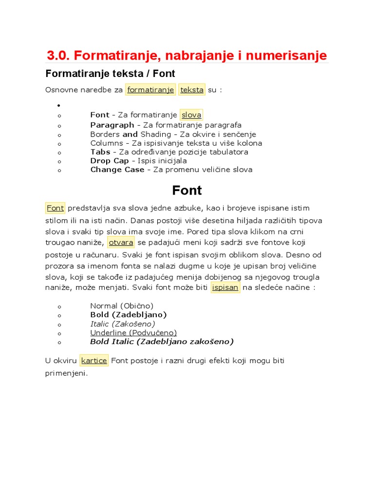 3 - Formatiranje, Nabrajanje I Numerisanje | PDF
