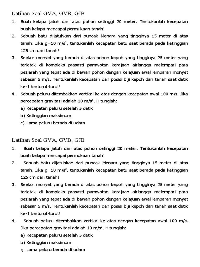 Latihan Soal Fisika GVA GVB GJB | PDF
