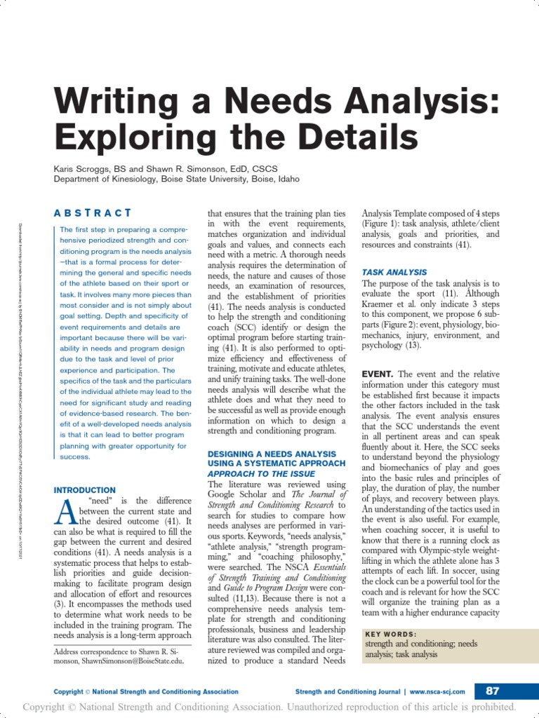 Writing A Needs Analysis: Exploring The Details | PDF